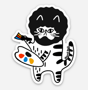 Funny Cat Magnet - Bob Ross Cat | Cute Painter Cat Design | 3"x2.5"