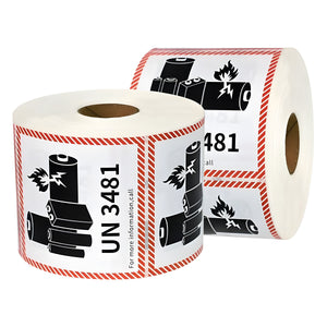 UN 3481 Lithium Battery Labels 11x12cm - Adhesive Shipping Stickers